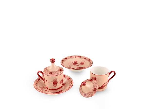 Vermilion-pink porcelain coffee set for two | GINORI 1735